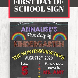 Girl First Day of School Sign Printable Rainbow Back to - Etsy