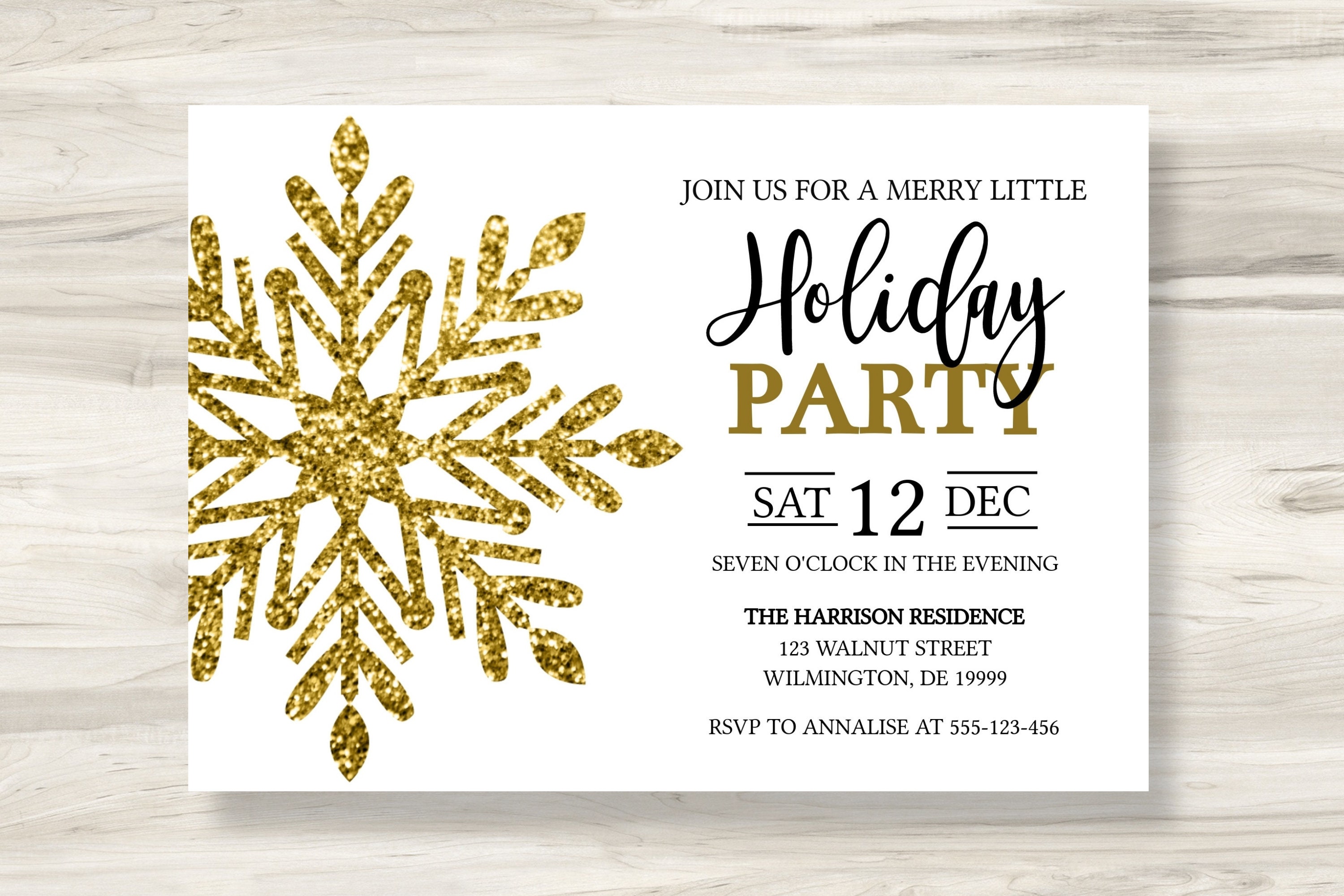 Printable Holiday Party Invitation, Snowflake Holiday Invite Christmas ...