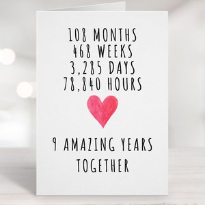 Printable Anniversary Card, 9th Anniversary Card, Nine Year Anniversary ...