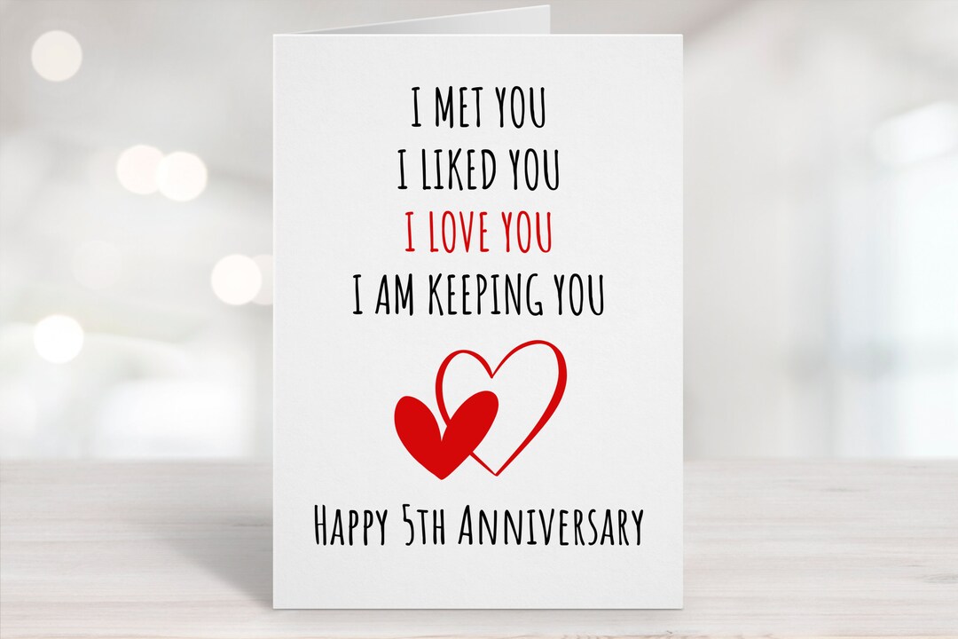 Printable Anniversary Card 5th Anniversary Card Five Year - Etsy