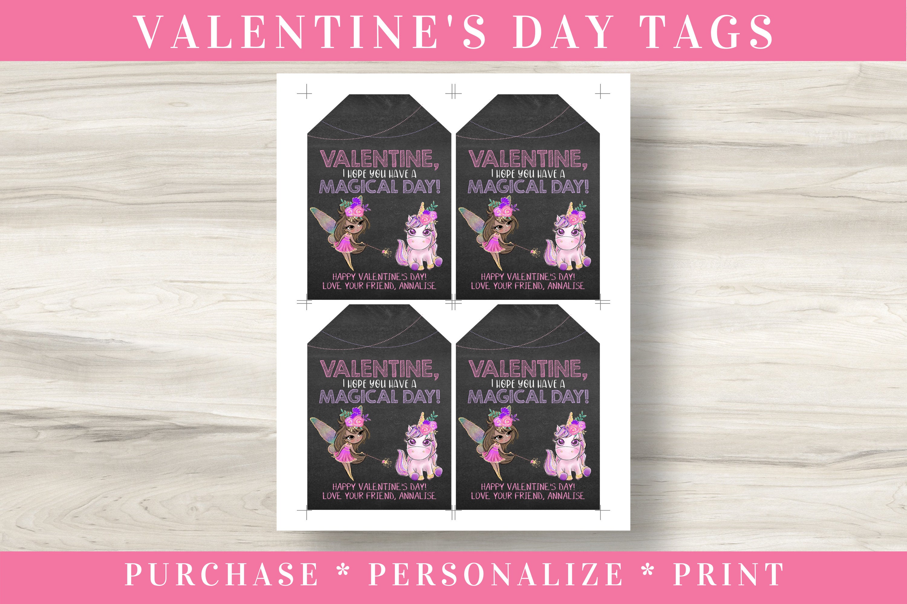 Editable Valentine's Day Gift Tag Black Fairy Unicorn - Etsy