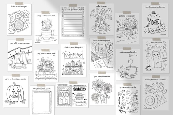 Autumn Bucket List & Coloring Page Bundle 19 PAGES - Etsy