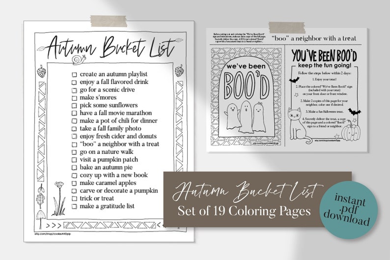 Autumn Bucket List & Coloring Page Bundle | 19 PAGES | You've Been Boo ...