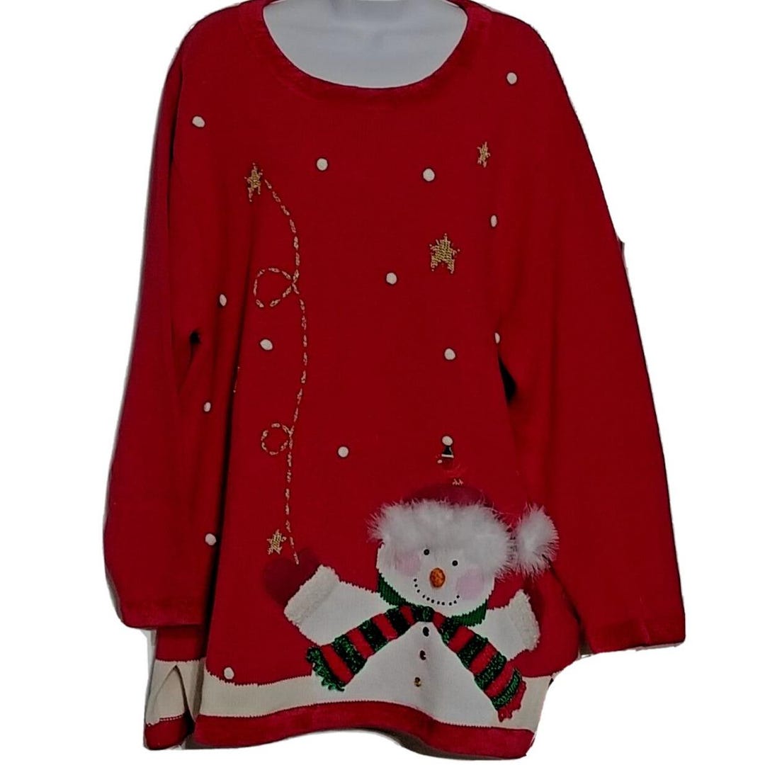 Vintage 3D Quacker Factory Christmas Sweater Winter Snowmen Beads 1X ...