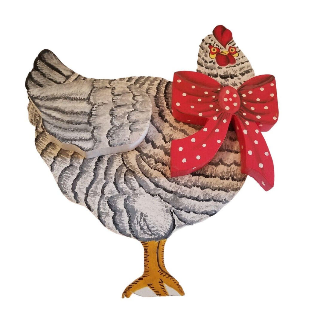 Vintage Chicken Broom Holder Wall Mount Hand Painted Gray Red Bow 3D - Etsy