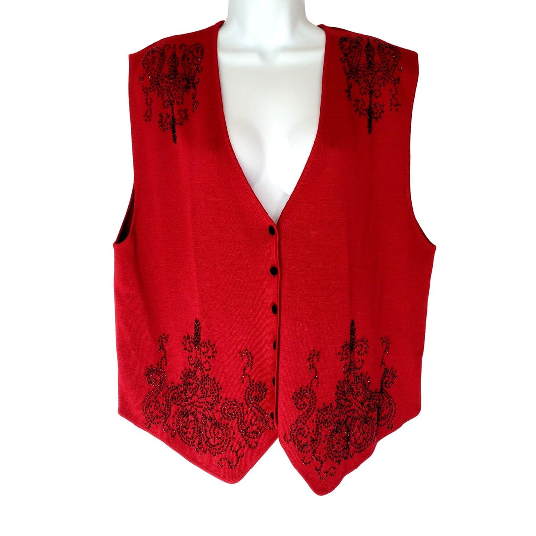 Koret Vest Women's L Wool Blend Red Sweater Knit Grandmacore Vintage ...