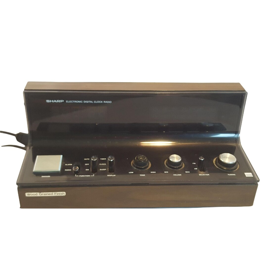 Vintage Sharp Electronic Digital Clock Radio Wood Grain Finish FX-53C ...
