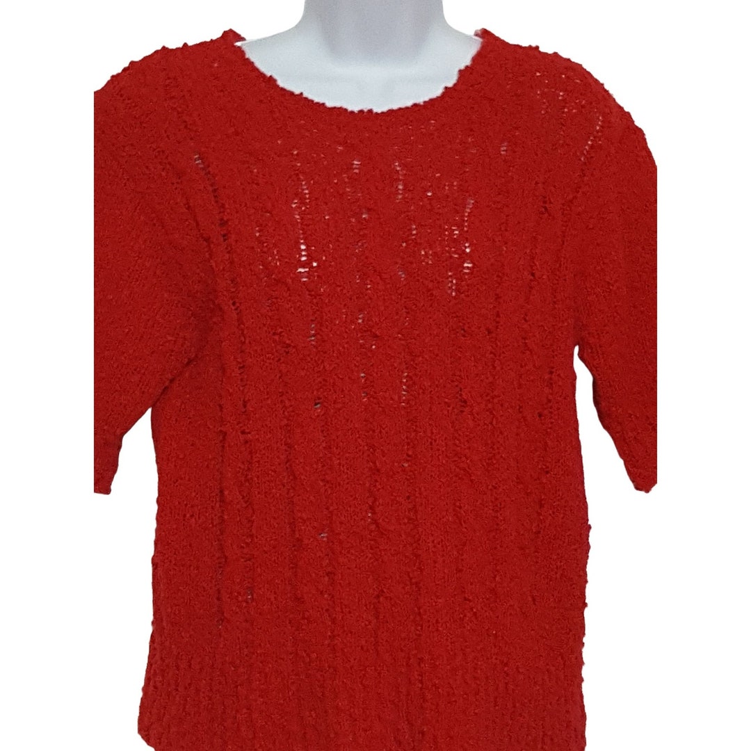 Greenwich Square Vintage 80s Womens Sweater Top Short Sleeve Nubby Red ...