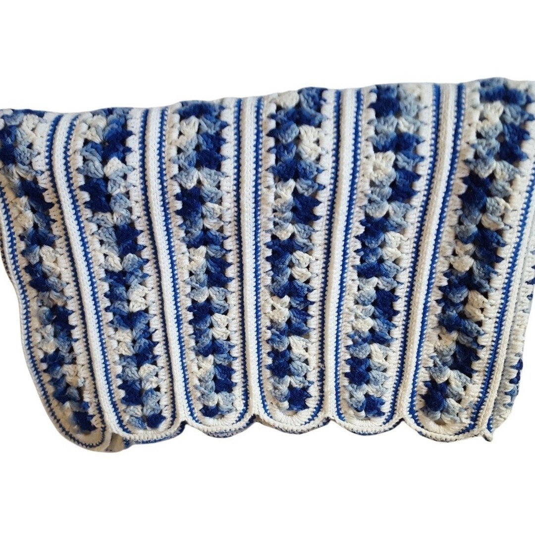 Vintage Hand-made Crocheted Afghan Blue White Scalloped Edge 47 X 67 - Etsy