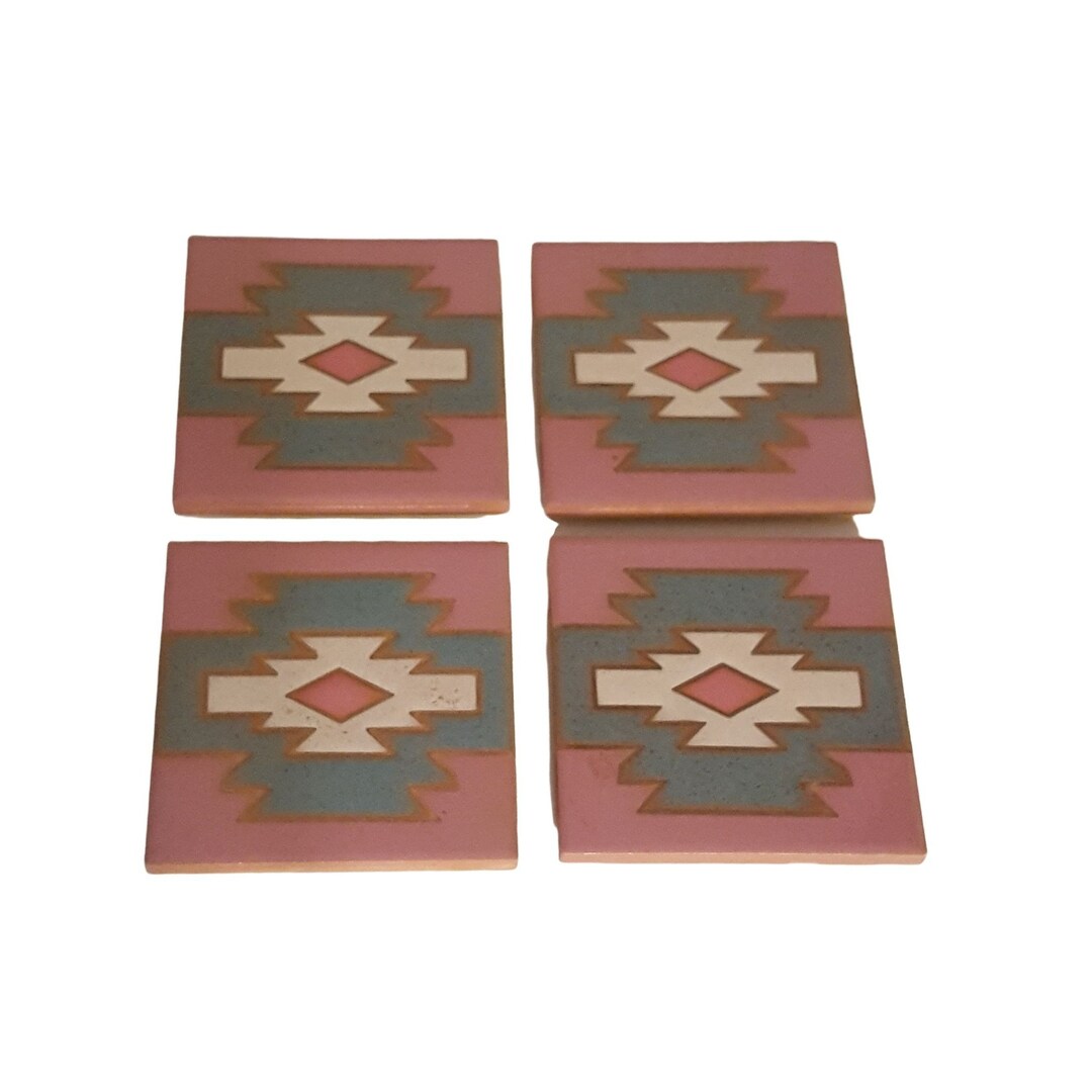 Vintage 80s Tile Coasters Trivets Southwestern Pink 4 X 4 Set of 4 - Etsy