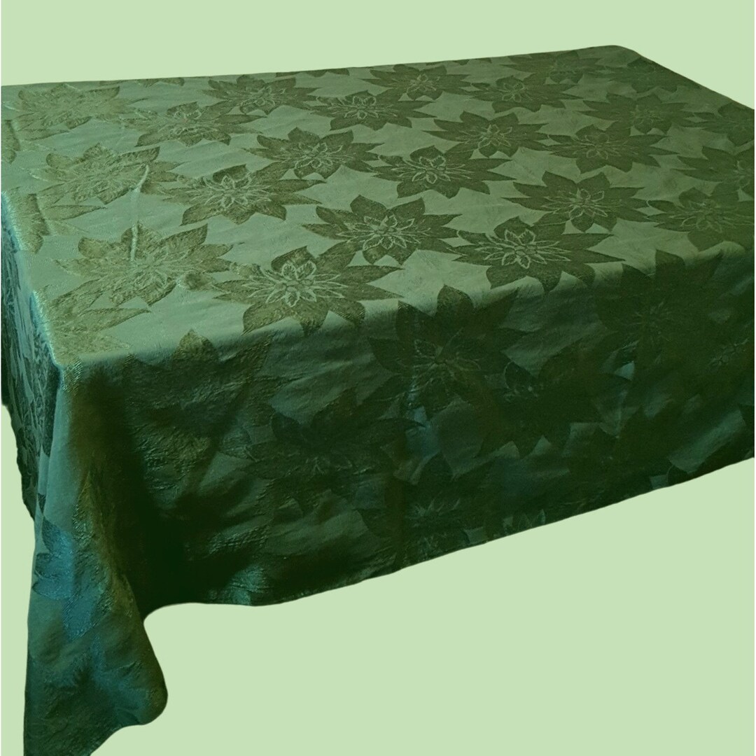 Vintage Forest Green Poinsettia Jacquard Damask Tablecloth 55x95 - Etsy