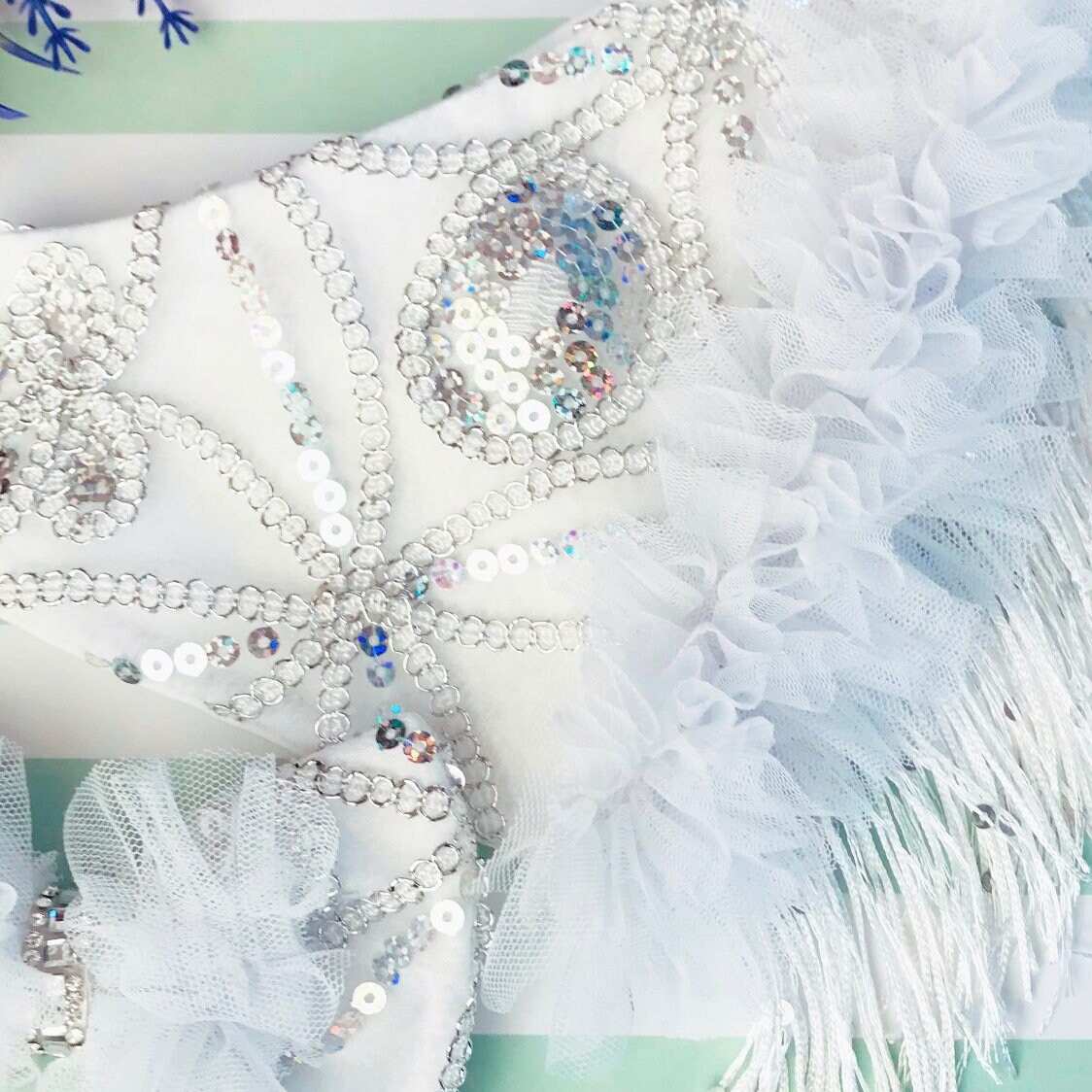 White Sequin Bandana W/ Mesh Ruffle Trim Fringe Matching - Etsy