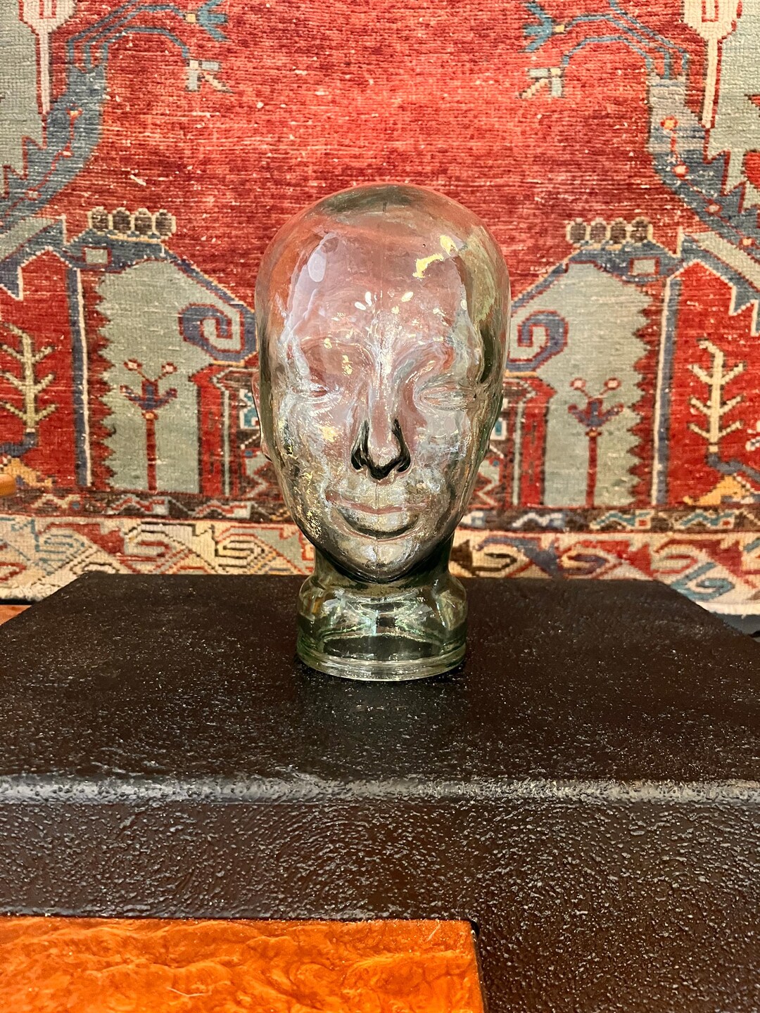 Vintage Glass Head, Translucent Glass Display Head, Eclectic Decor for ...