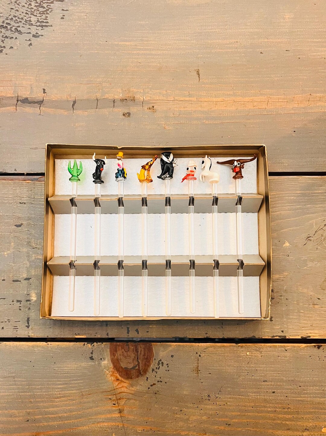 Vintage Drink Stirrers, Crown Glass Cocktail Swizzle Sticks Western ...