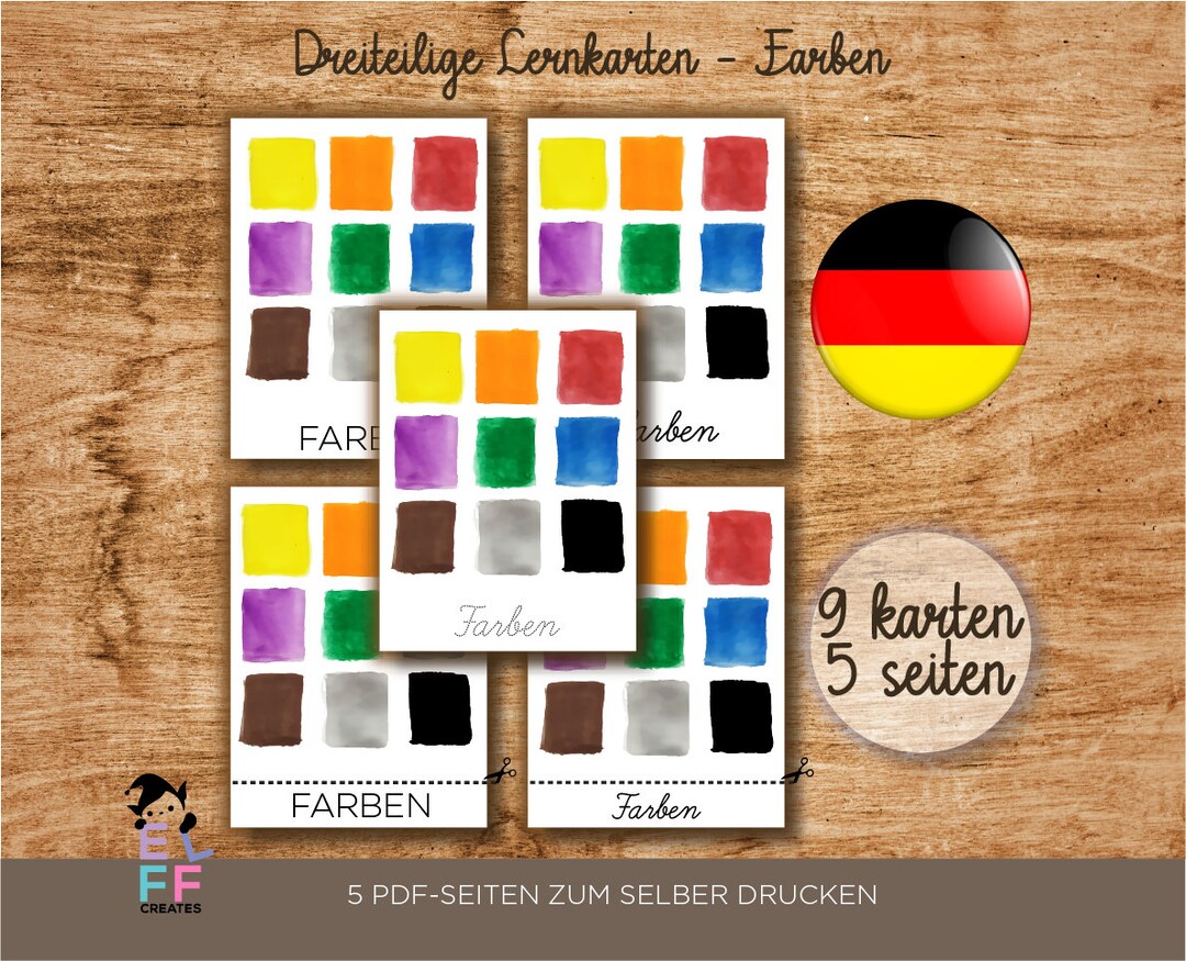 COLORS in GERMAN - Montessori Cards - Nomenclature Flashcards - 3 Part ...