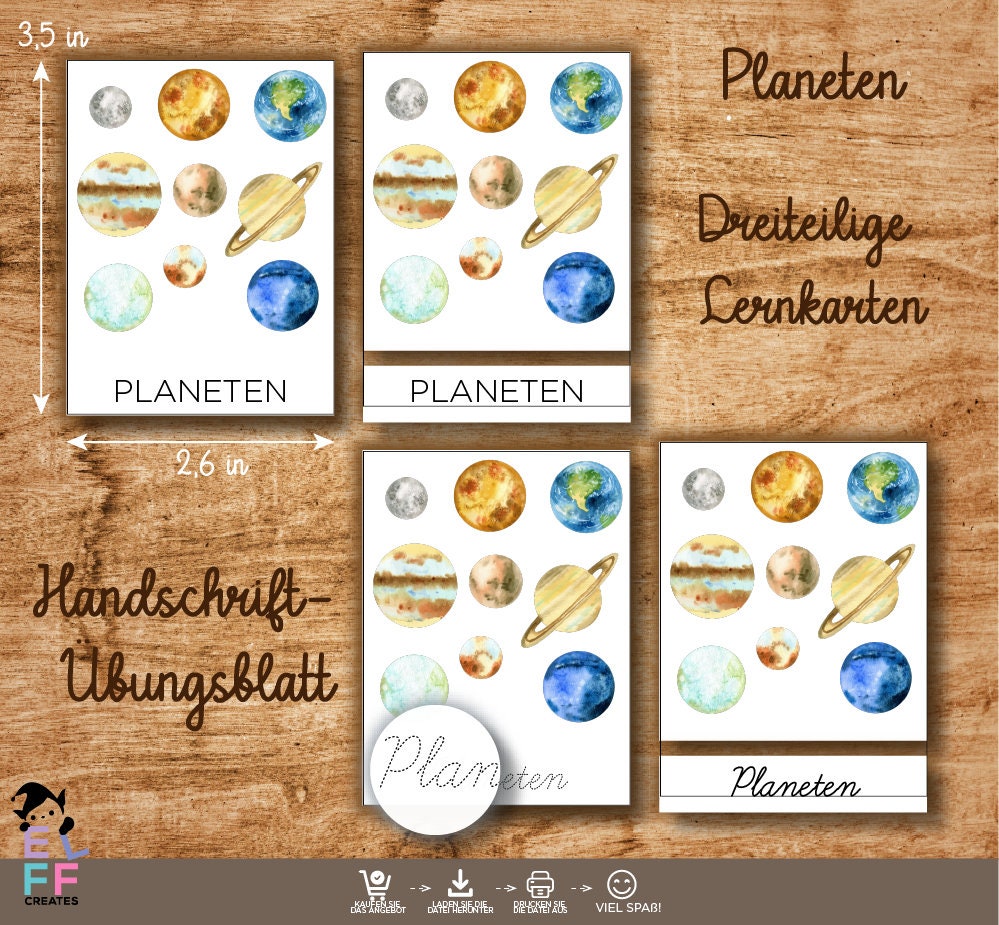 Planets Flashcards 3 Part Cards Montessori Learning Material Solar ...