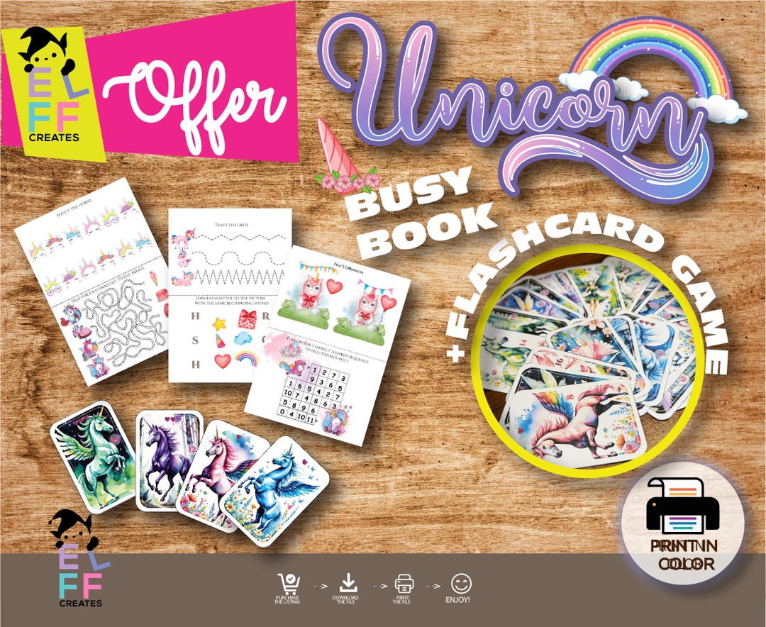 UNICORN Worksheets Plus Flash Cards Game - Printable Activity for Kids ...
