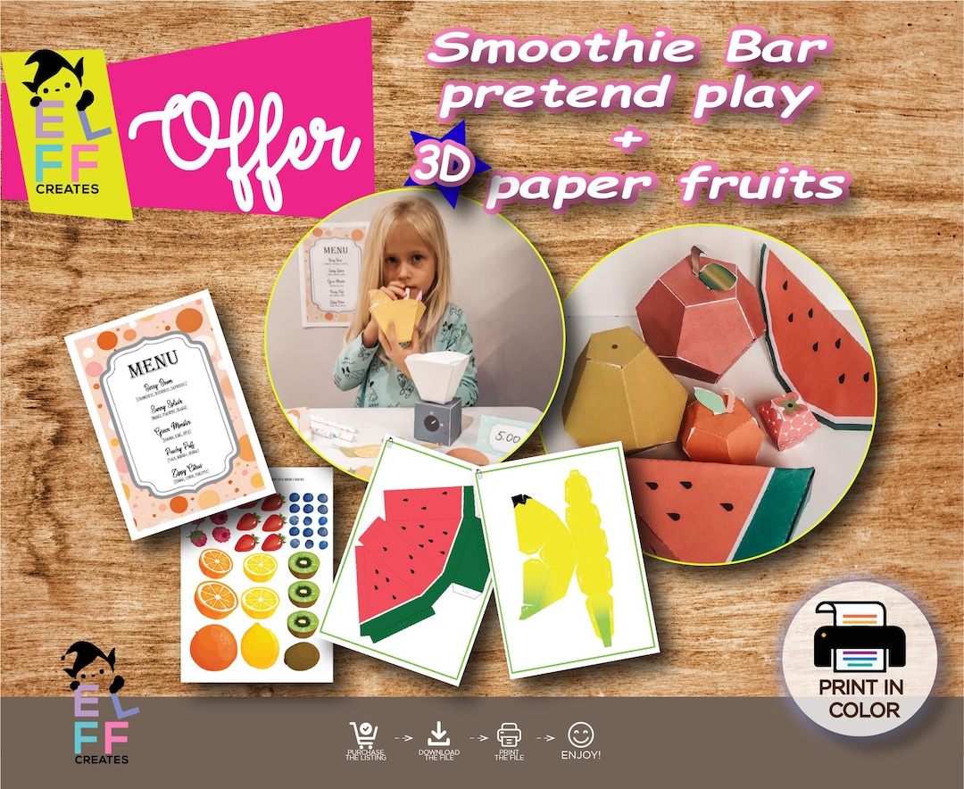 Paper Craft Foldable Fruits and Pretend Play Smoothie Bar SET - 3D ...