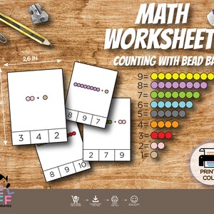 Printable MATH Worksheets - Counting With Beads - Homeschool Montessori ...