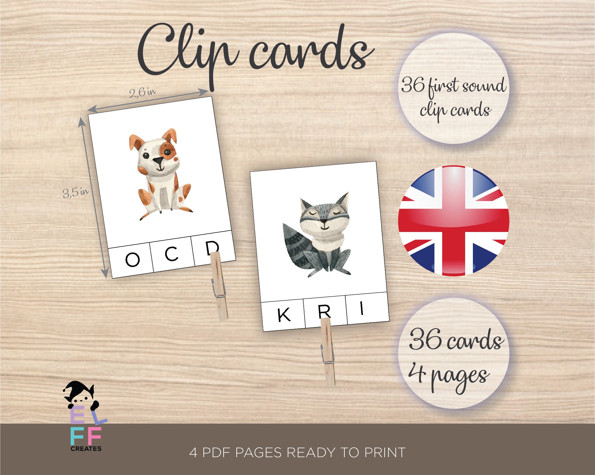 Animal Names Beginning Sounds Clip Cards - Alphabet Activity - Count ...