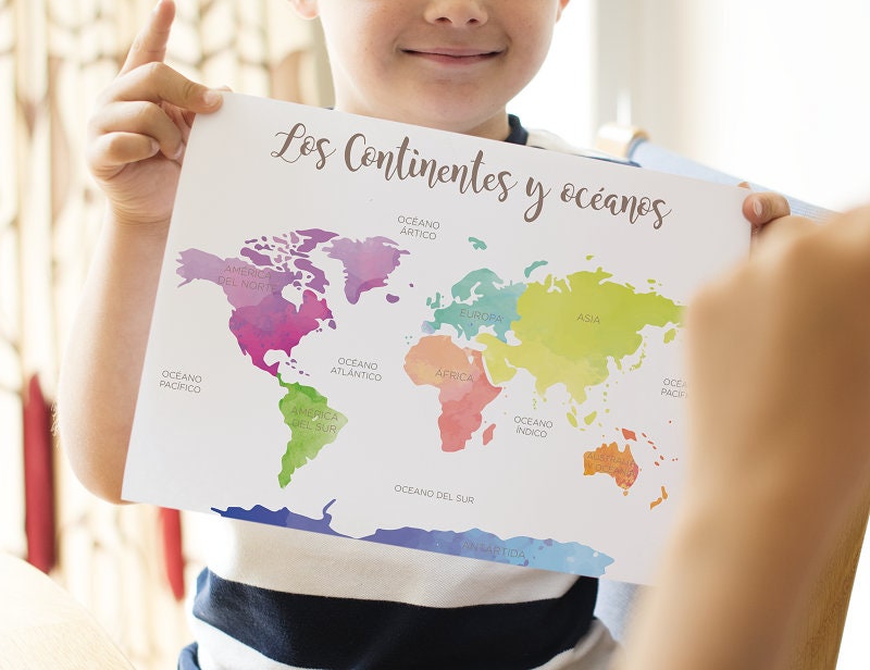 CONTINENTS AND OCEANS Poster Printable Watercolor Learning - Etsy