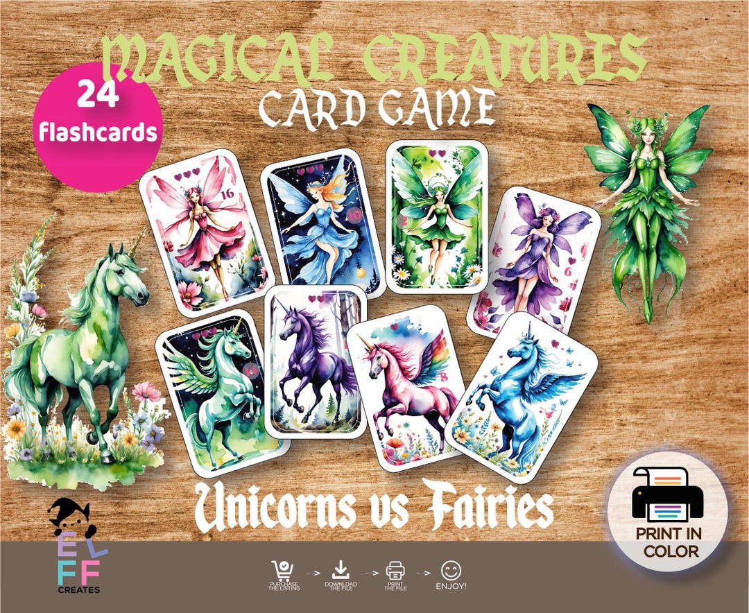 Magical Creatures Card Game - Printable Unicorn and Fairy Flashcards ...
