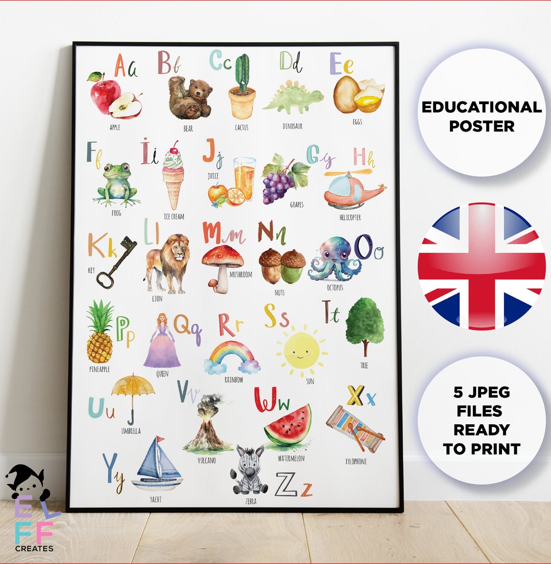 ALPHABET Print, ABC Poster, Watercolor Alphabet, Playroom Decor ...