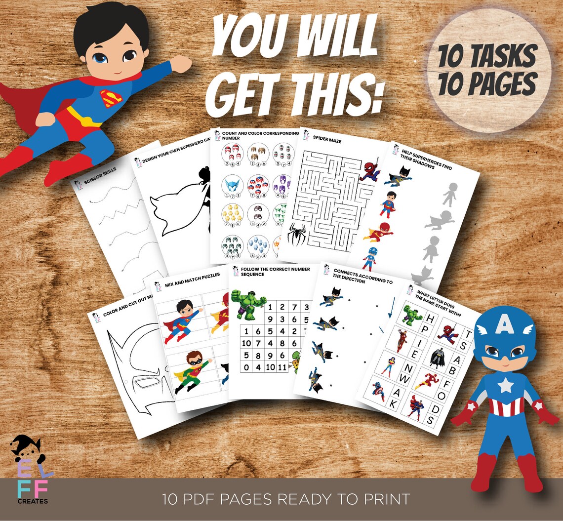 Superheroes Busy Book - Printable Toddler Worksheets - Kindergarten ...