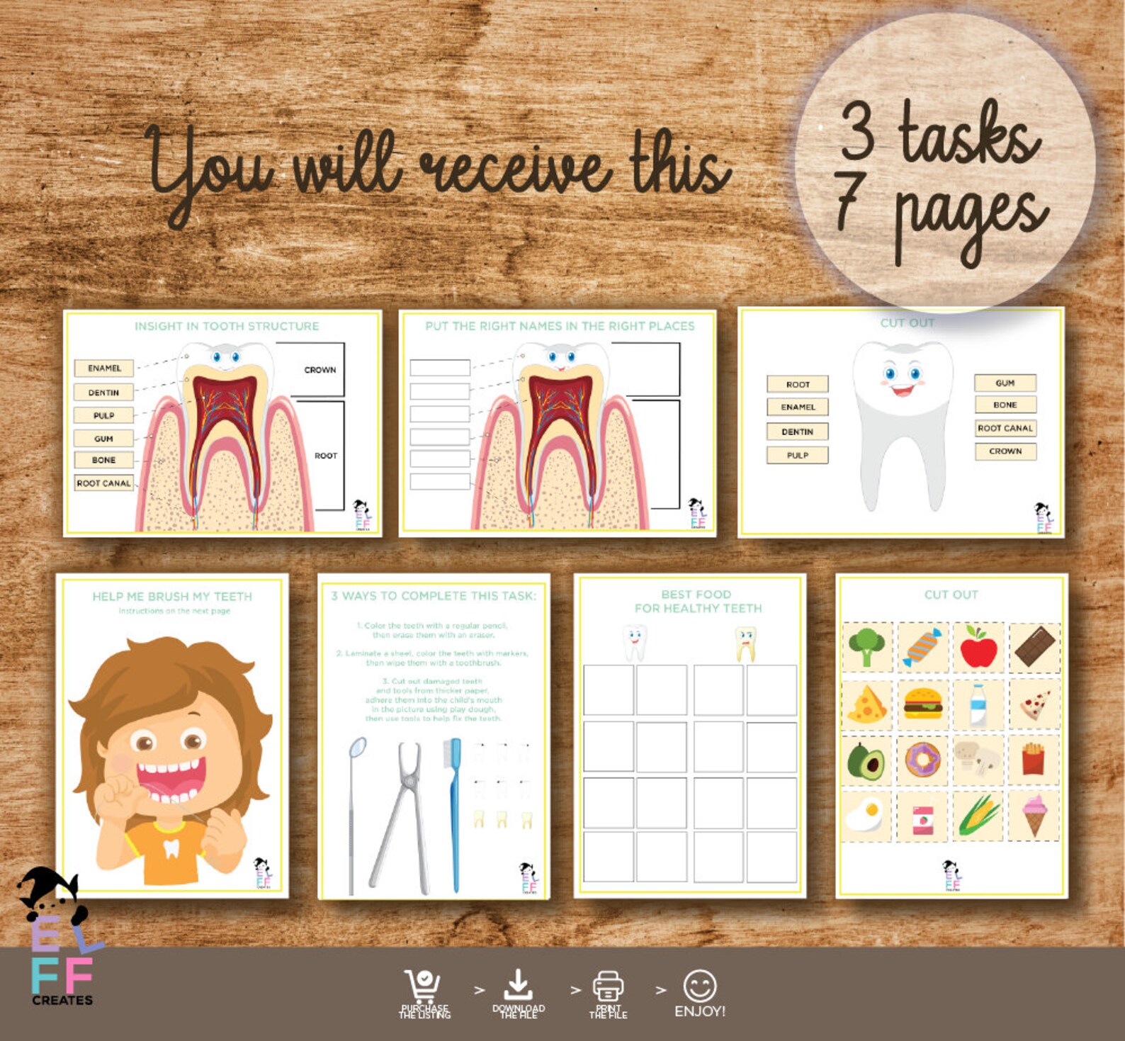 Printable DENTAL HEALTH Worksheets Homeschool Montessori Materials ...