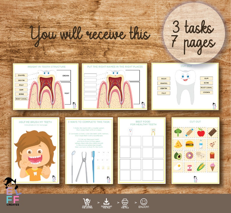 Printable DENTAL HEALTH Worksheets Homeschool Montessori Materials ...