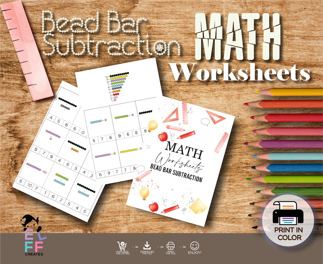Math Worksheets Printable, Bead Bar Subtraction, Preschool ...