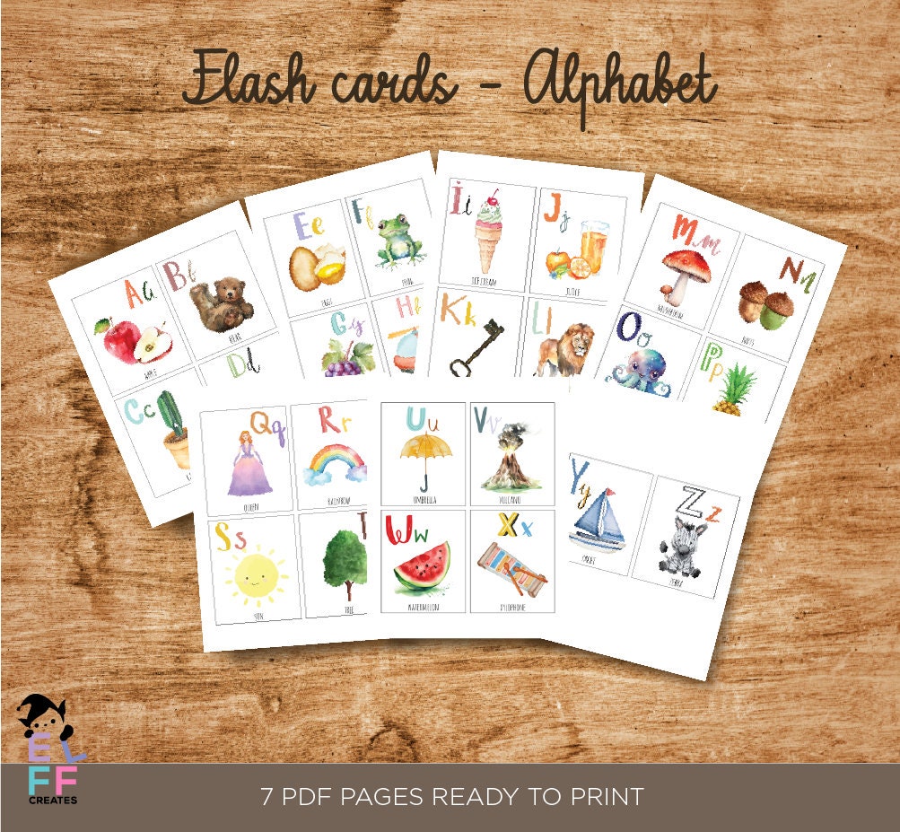 ALPHABET ACTIVITY SET Watercolor Poster Montessori Flashcards Bundle ...