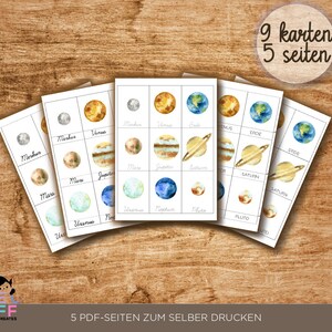 Planets Flashcards 3 Part Cards Montessori Learning Material Solar ...
