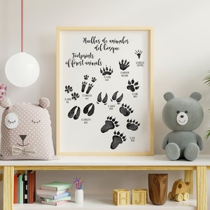 Bilingual Poster ENGLISH to SPANISH Forest Animal Footprints Montessori ...