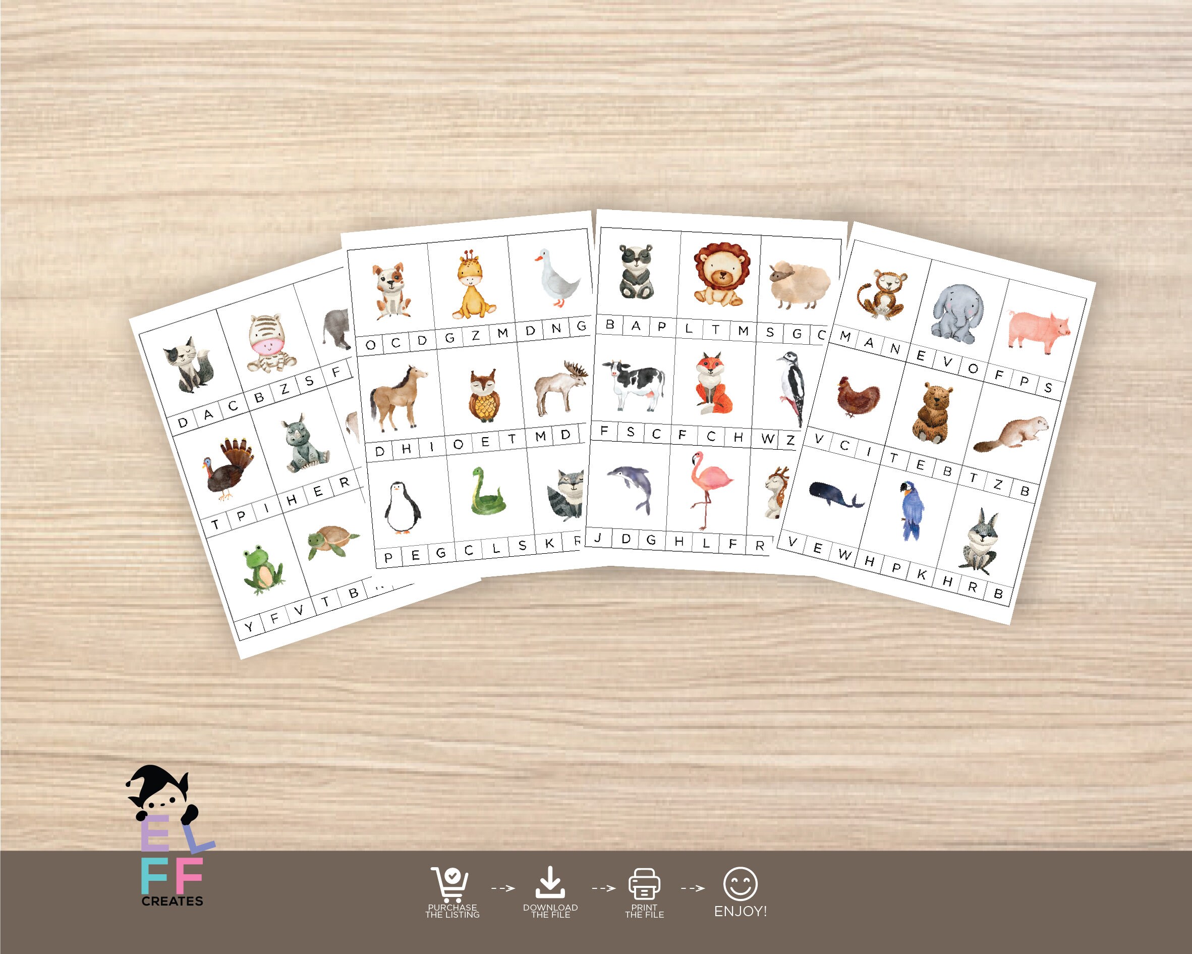 Animal Names Beginning Sounds Clip Cards - Alphabet Activity - Count ...