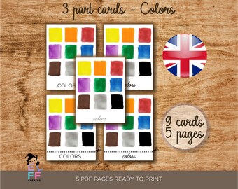Montessori 3 Part Cards Printable Digital Flashcards Colors Learning ...