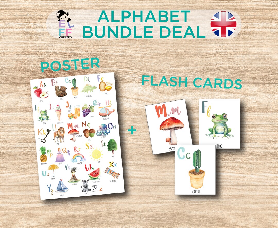 ALPHABET ACTIVITY SET Watercolor Poster Montessori Flashcards Bundle ...