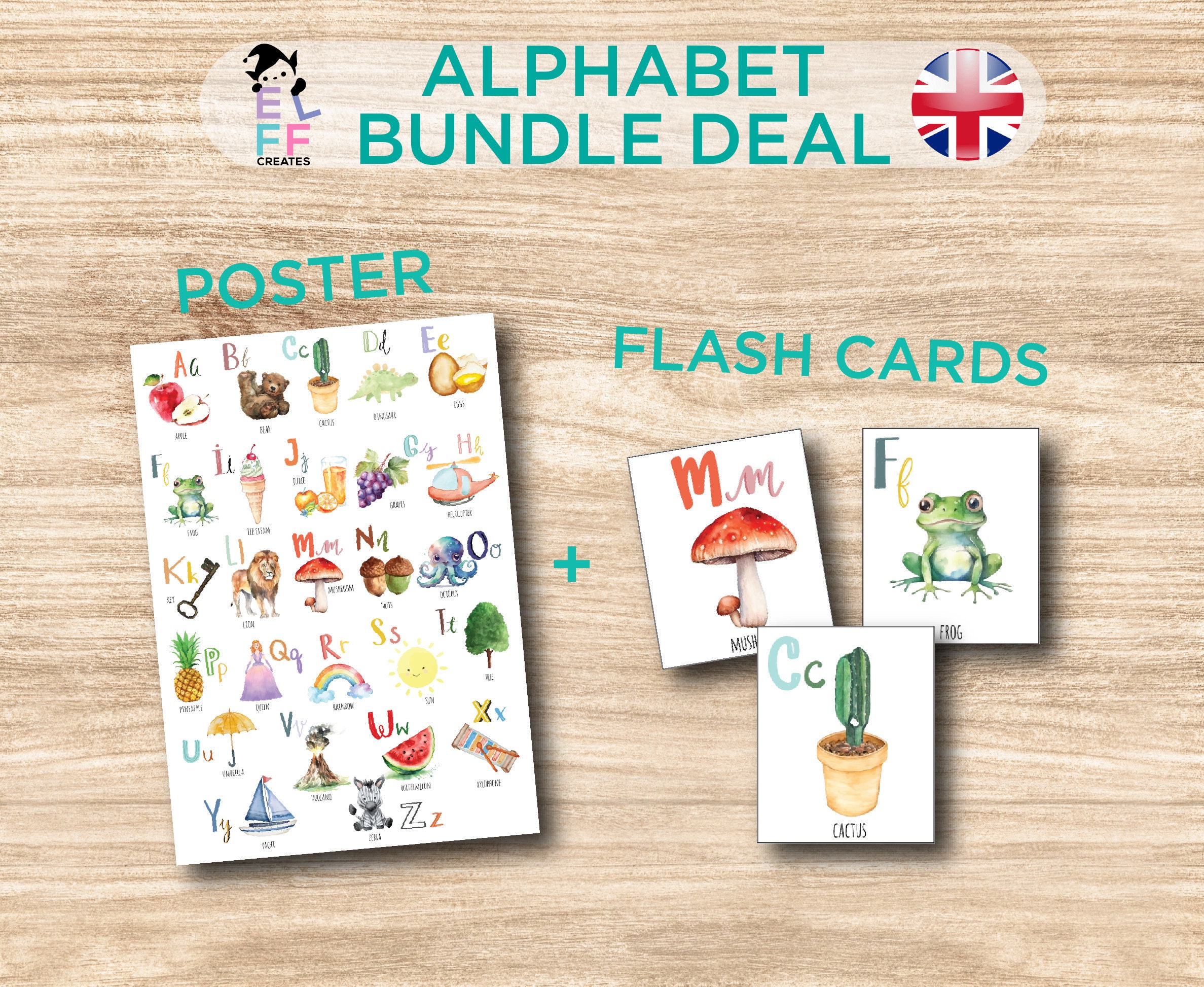 ALPHABET ACTIVITY SET Watercolor Poster Montessori Flashcards Bundle ...