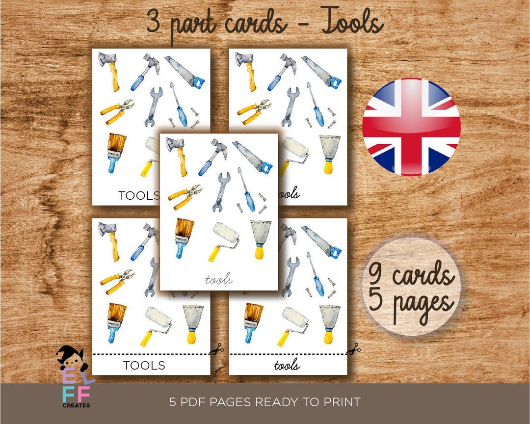 TOOLS FLASHCARDS 3 Part Cards Montessori Learning Material - Etsy