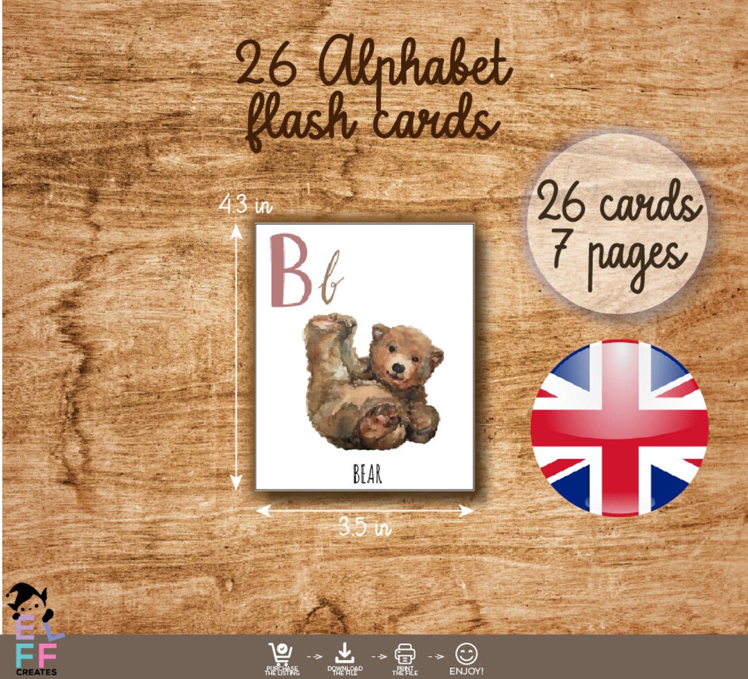 ALPHABET Flash Cards 26 Printable Montessori Cards Toddlers PDF Digital ...
