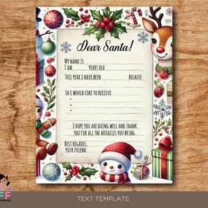 Printable Santa Claus Letter Template Watercolor Christmas Design for ...