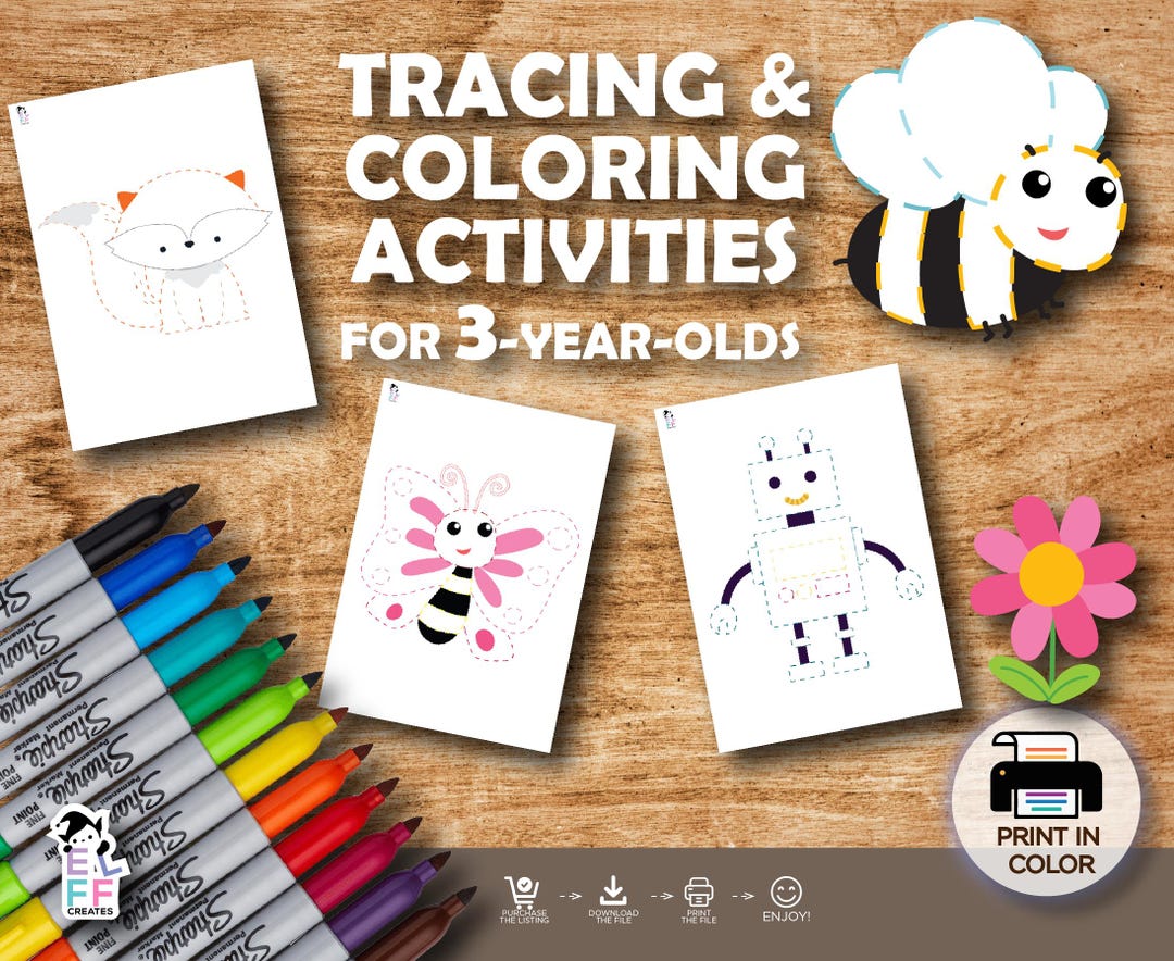 Tracing & Coloring Activities for 3 Year Old's Homeschool Montessori ...