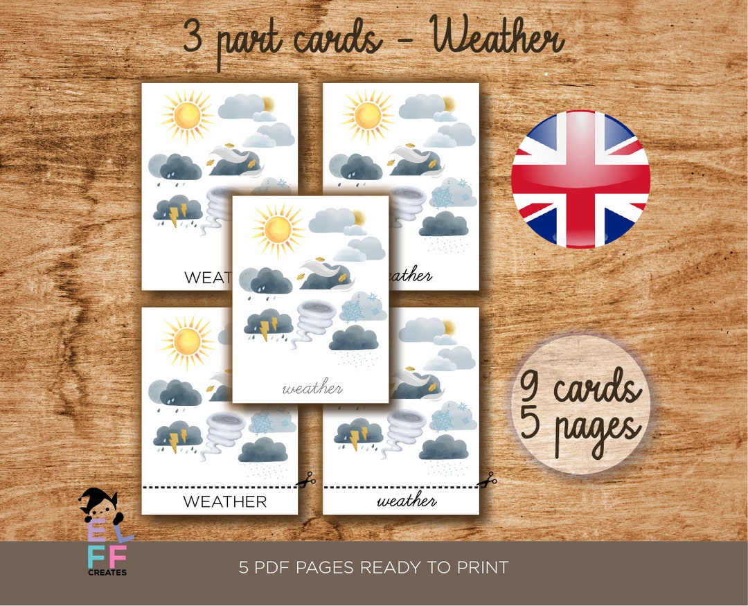 WEATHER CARDS Montessori Flash Cards Nomenclature Flash Cards PDF ...