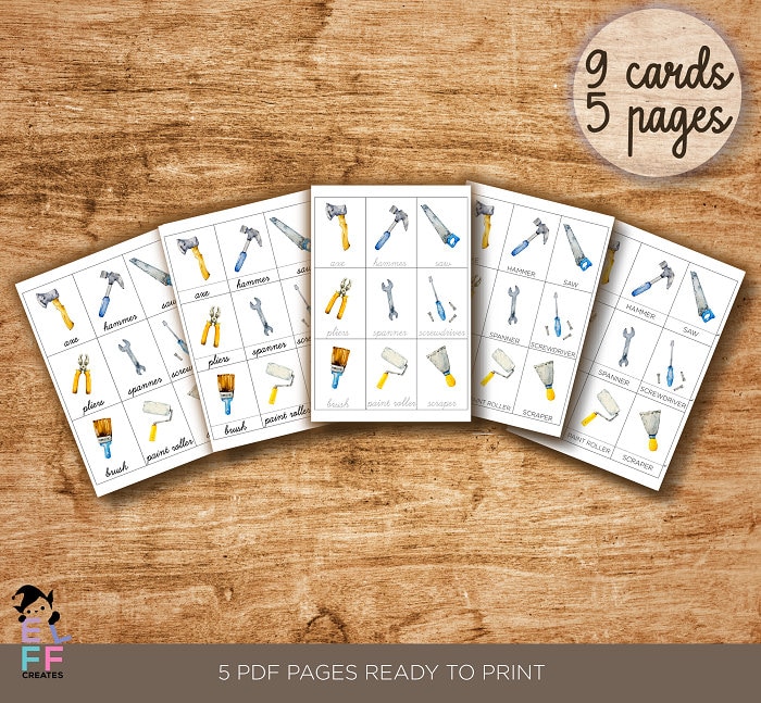 TOOLS FLASHCARDS 3 Part Cards Montessori Learning Material - Etsy