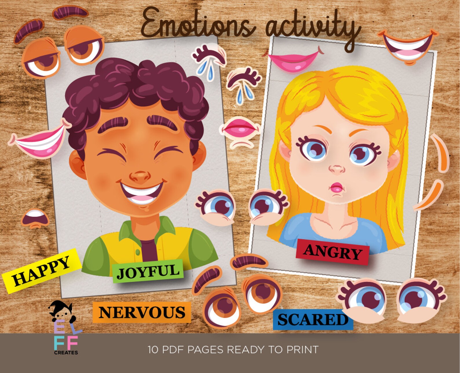 Emotions Activity for Kids - Boy and Girl Printable - Toddler Feeling ...