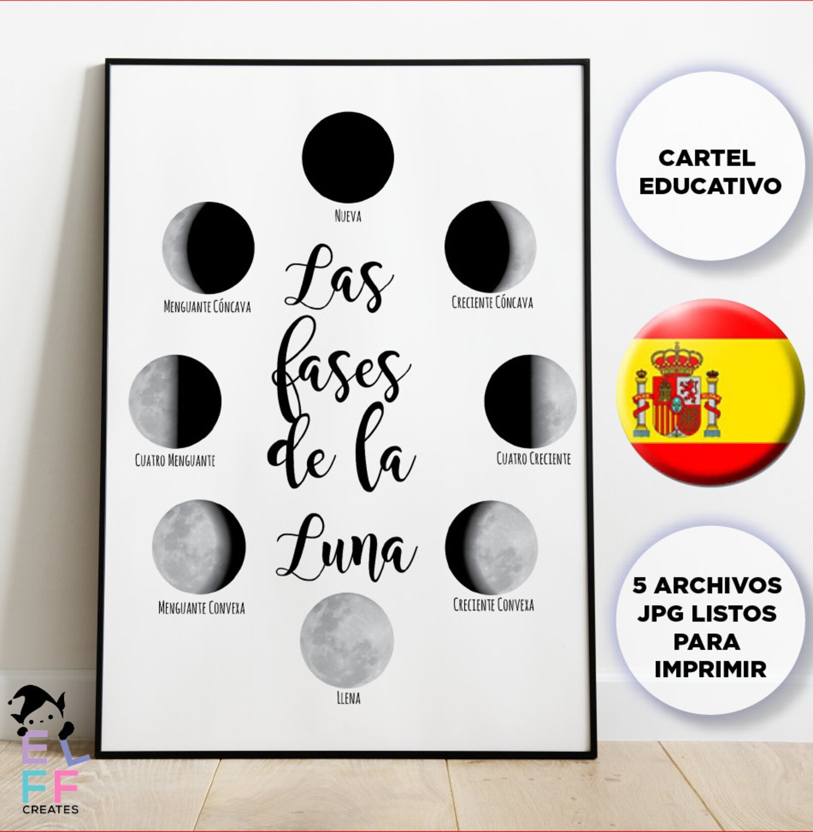 Lunar Phases Poster Spanish - Las Fases De La Luna - Montessori ...