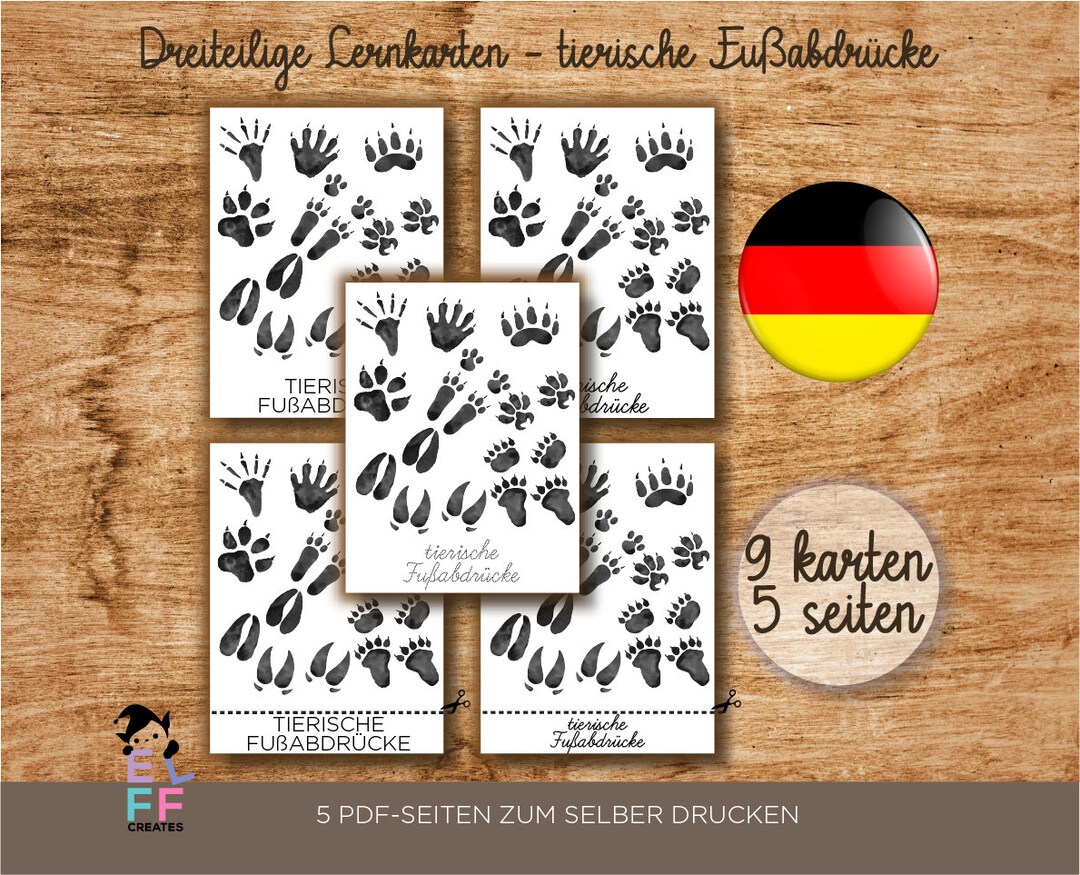 FOREST ANIMAL FOOTPRINTS in German - Montessori Cards - Flash Cards ...