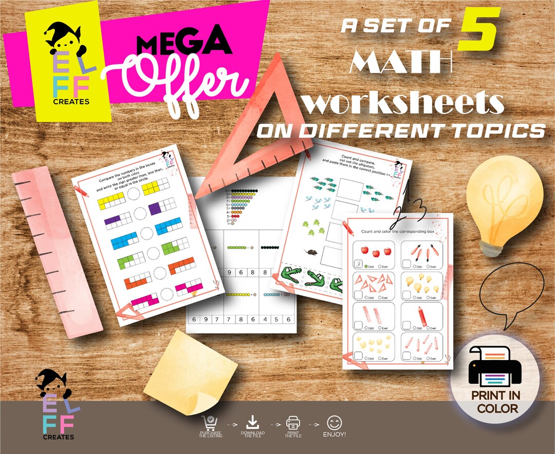 Printable MATH Worksheets - Comparing Numbers - Bead Bar Counting ...
