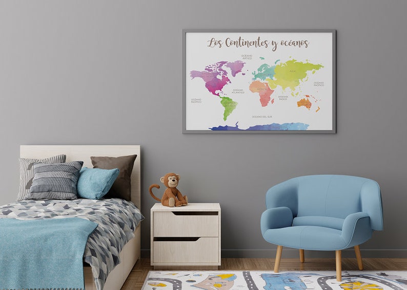 CONTINENTS AND OCEANS Poster Printable Learning Material in Spanish ...