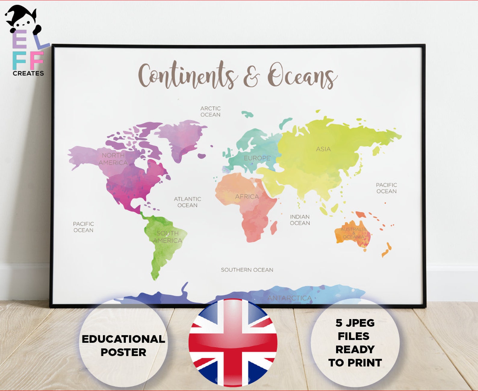 CONTINENTS AND OCEANS Poster - World Map - Educational Printable ...